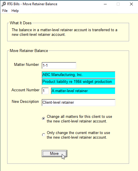 RTG Bills: How to Change the Retainer Account Type