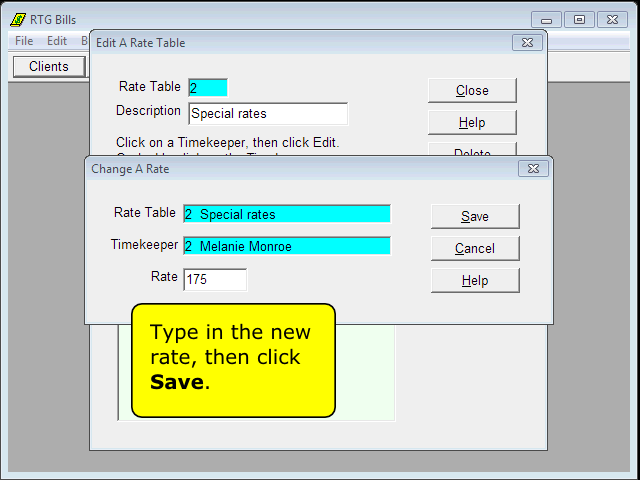 RTG Bills: Changing a Billing Rate